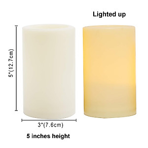 2 Pack Flameless LED Pillar Candles Waterproof Outdoor Battery Operated 6-Hours Timed Flickering Electric Fake Candle Set Bulk for Home Garden Wedding Party Christmas Decoration 3x5 inches