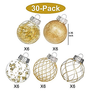 Clear Christmas Ball Ornaments, 30ct 2.36" Gold Shatterproof Xmas Ball Decorations Set Decorative Hanging Ornaments for Christmas Tree Home Office Decor Gift for Christmas Party Wedding