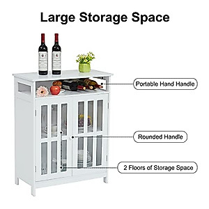 Kitchen Buffet Storage Cabinet Sideboard Buffet Server Bar Cabinet Console Table Storage Cabinet with Open Shelf and 2 Doors for Dining Room, White