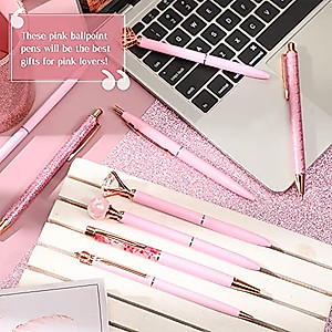 9 Pcs Ballpoint Pens Set Metal Crystal Diamond Pen Liquid Sand Glitter Pen for Journaling Black Ink Pretty Cute Pens Fancy Pens Gifts for Women Girls School Wedding Office Desk Supplies (Pink)