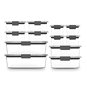 Rubbermaid Brilliance Storage 24-Piece Plastic Lids, Leak Proof Food Container & Leak-Proof Brilliance Food Storage 12-Piece Plastic Containers with Lids, Clear