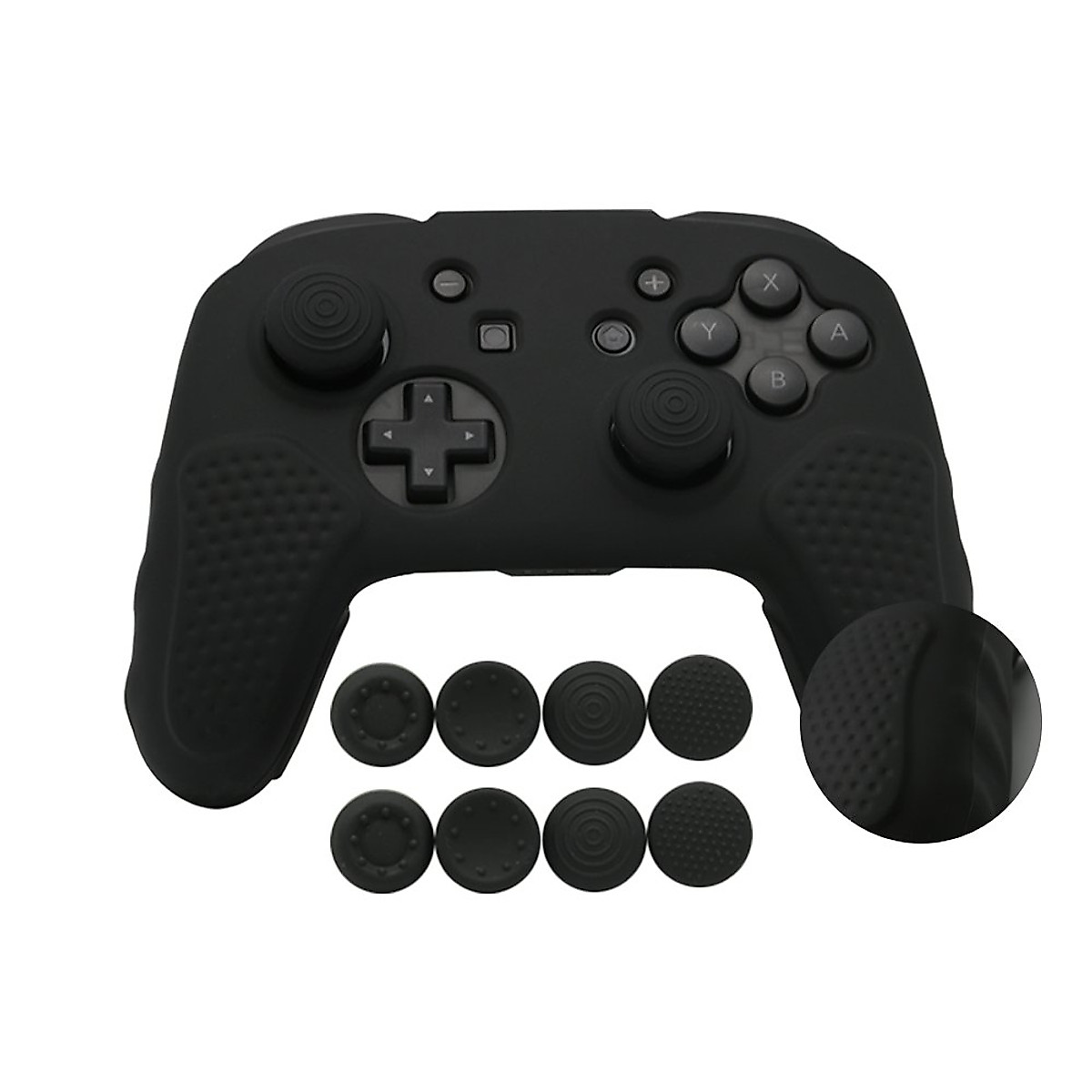 CHINFAI Silicone Case Grip for Switch Pro Controller with 4 Pair/8 Pcs Thumbstick Caps, (Black)