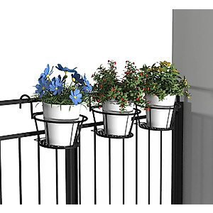 ORZ Railing Planter, Set of 3 Deck Flower Pot Holder Hanging Plant Flower Container for Outdoor Balcony Patio Fence, 6.5 inch Black