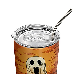 ORCAE 20oz Halloween Pumpkin Ghost Tumbler, Boo Boo Ghost, Trick or Treat, Halloween Gifts, Coffee Thermos, Stainless Steel Double Wall Vacuum Insulated Coffee Mug, Travel Cup with Lid- AE