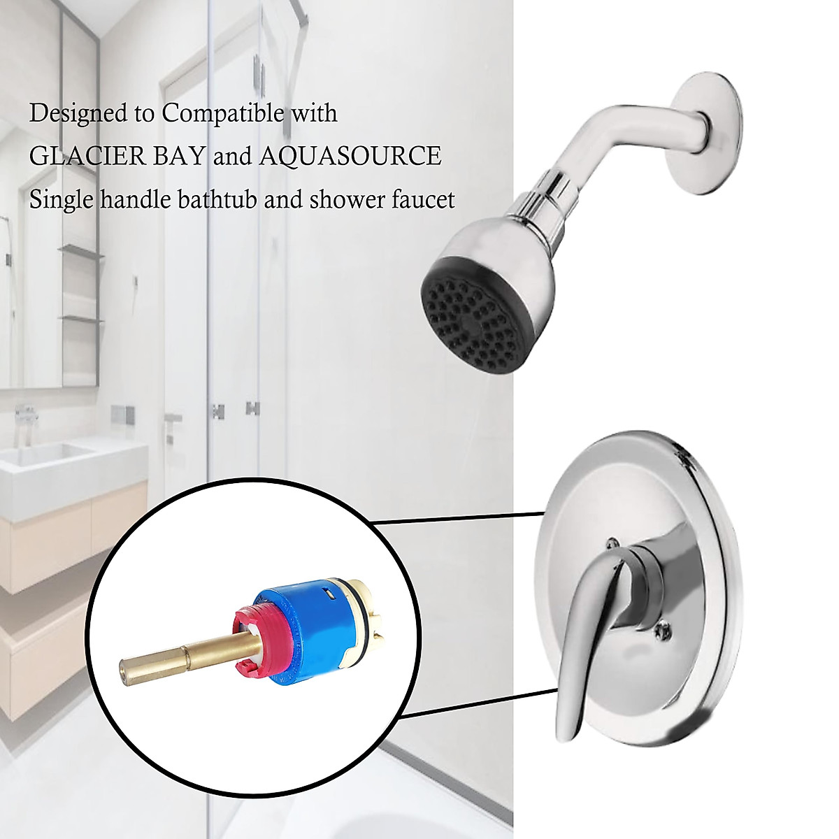 ALITZ 10670 Shower SINGLE LEVER Ceramic Pressure Balancing Cartridge,Replacement With Aqua source Glacier Bay Single Handle Faucets,Square Broach, blue, Brass,HL-40-4.25 Inch