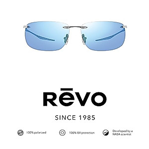 Revo Sunglasses Descend Z: Polarized Rimless Lens with Stainless Steel Arms, Satin Chrome Frame with Blue Water Lens
