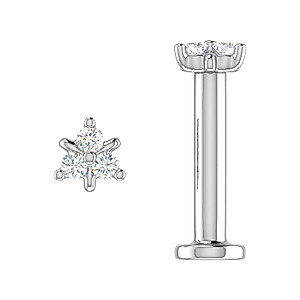 FINEROCK 0.03 Carat 3-Stone Diamond Nose Pin Stud in 18K White Gold