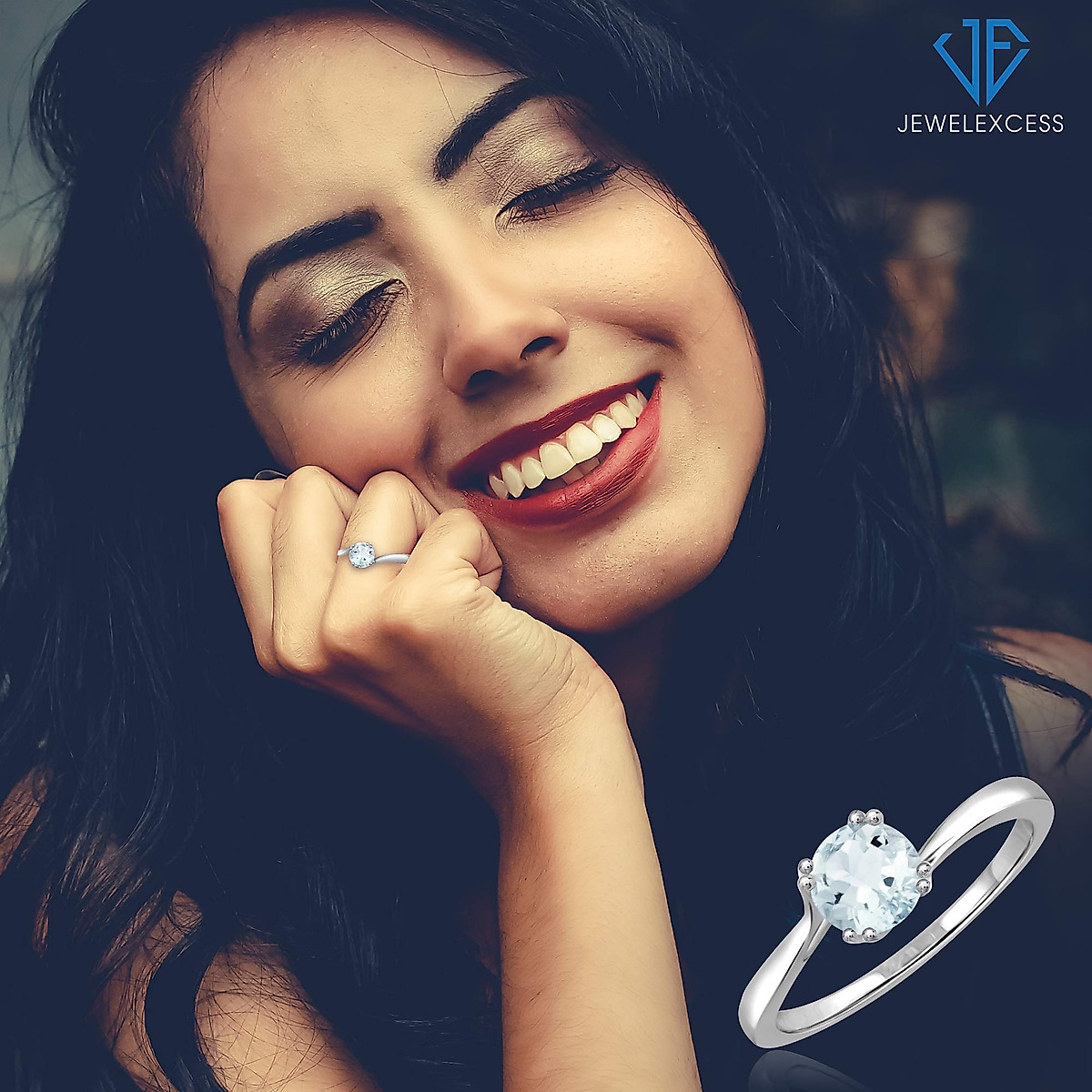 JEWELEXCESS Aquamarine Ring March Birthstone Jewelry – 0.40 Carat Aquamarine Sterling Silver Ring Jewelry– Gemstone Rings with Hypoallergenic Sterling Silver Band