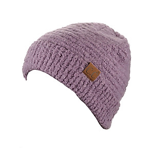 C.C Unisex Solid Color Warm Boucle Knit Skull Cap Cuff Beanie, Grapeade