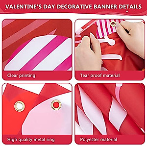 Valentines Day Banner Decor, Happy Valentine's Day Backdrops Banner Decoration, Large Yard Fence Banner & Backdrops Photography for Home, Hanging Red Heart Valentines Day Party Romantic Decor Favor
