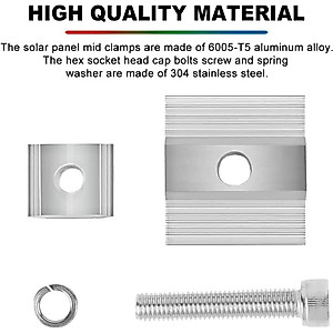 Solar Panel Clamps Panel with Hex Socket Head Cap Bolts Spring Washer and Slider Nut Solar Mid Clamp for Solar Panel Mounting,4 Sets