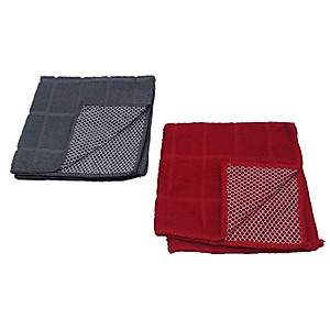 Kitchen Decor - Towel Linen Set (8 Pc) Fresh Red and Gray Color Combination That Pops - Kitchen Towel Potholder Scrubber Dishcloth Oven Mitt Set - Kitchen Decorations