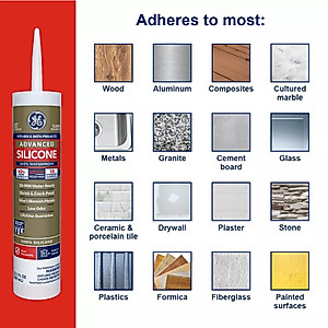GE Sealants & Adhesives 281 Advanced Silicone 2 Kitchen & Bath Sealant, 2.8oz, White