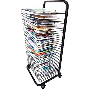 EUKKIC Drying Rack, Mobile Classrooms, Art Studio, Mobile Drying Rack with Wire Shelves for Works of Art, Educational Product Drying Rack (Size : 35-Layer)