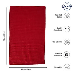 Encasa Homes Anti-Odour Waffle Kitchen Dish Towels, 18 x 28 inch (4 Pc Set) Highly Absorbent, Tea Towels for Cleaning & Quick Drying, Eco-Friendly Cotton - Red