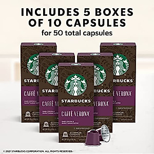Starbucks by Nespresso Dark Roast Caffè Verona Coffee (50-count single serve capsules, compatible with Nespresso Original Line System)