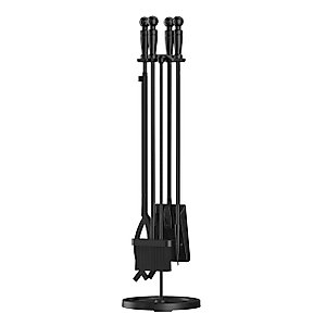 FireBeauty Fireplace Tools Set 5 Pieces Wrought Iron Fire Place Pit Poker Holder 31" H (Black)