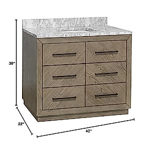Avery 42-inch Bathroom Vanity (Carrara/Gray Oak): Includes Gray Oak Cabinet with Stunning Carrara Marble Countertop and White Ceramic Sink