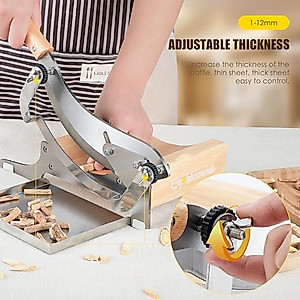 CGOLDENWALL 2 Blades Chinese Medicine Slicer Manual Radiused Biltong Slicer, with Magnetic Stainless Steel Tray, for Chinese Herbs, Biltong, Beef Jerky, Hard Fruits and Vegetables, Nougat