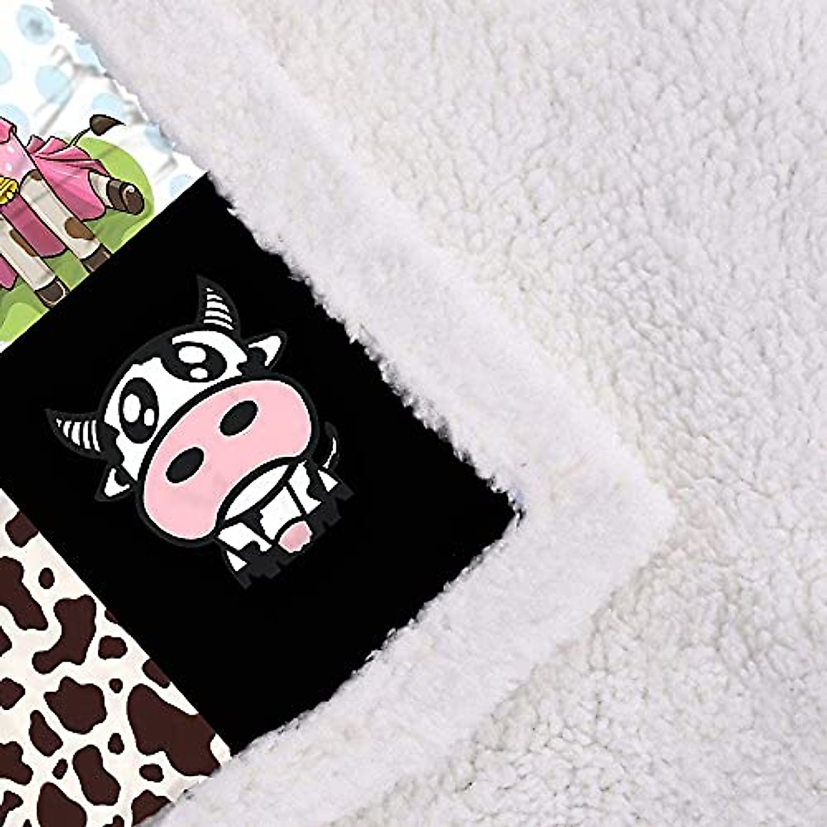 Cow Print Blanket I'm Just A Girl Who Loves Cows Blue Cute Cows Throw Blankets Cartoons Super Soft Sherpa Blanket for Women Summer Fleece Fuzzy Blanket Splicing Cotton Home Bedding (Blue，(59 x 79 in))
