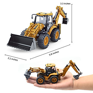 Dollox Die-cast Excavator Backhoe Front Loader Truck 1/50 Metal Engineering Vehicle Construction Tractor Model Collection Bulldozer Back Hoe Truck Decoration Toy Gift for Kids