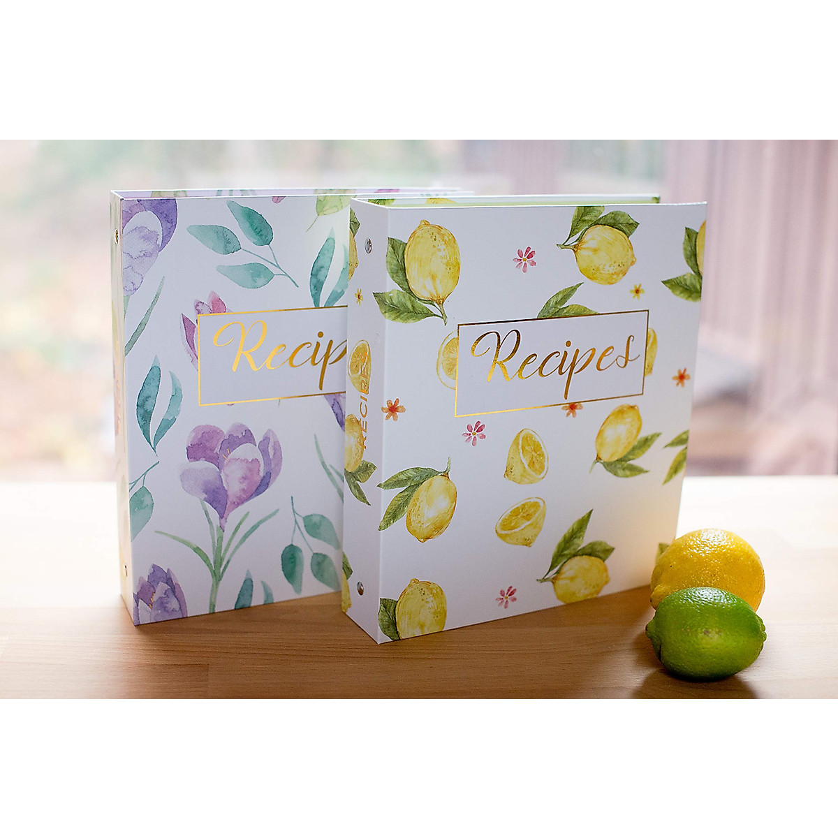 Heart & Berry Recipe Binder for Recipe Cards - Lemon 8.5" x 9.5" Recipe Book Binder With Cards, Dividers and Plastic Page Protectors