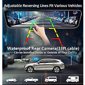 URVOLAX OEM 12" Mirror Dash Cam Voice Control,Car Backup Rear View Mirror Camera with Detached Front Lens,1296P Full HD Digital Rearview Dual Split Screen,Night Vision,Parking Assist,GPS