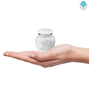 GetUrns Keepsake Embrace Dove Cremation Urn with Custom Engraving (White)