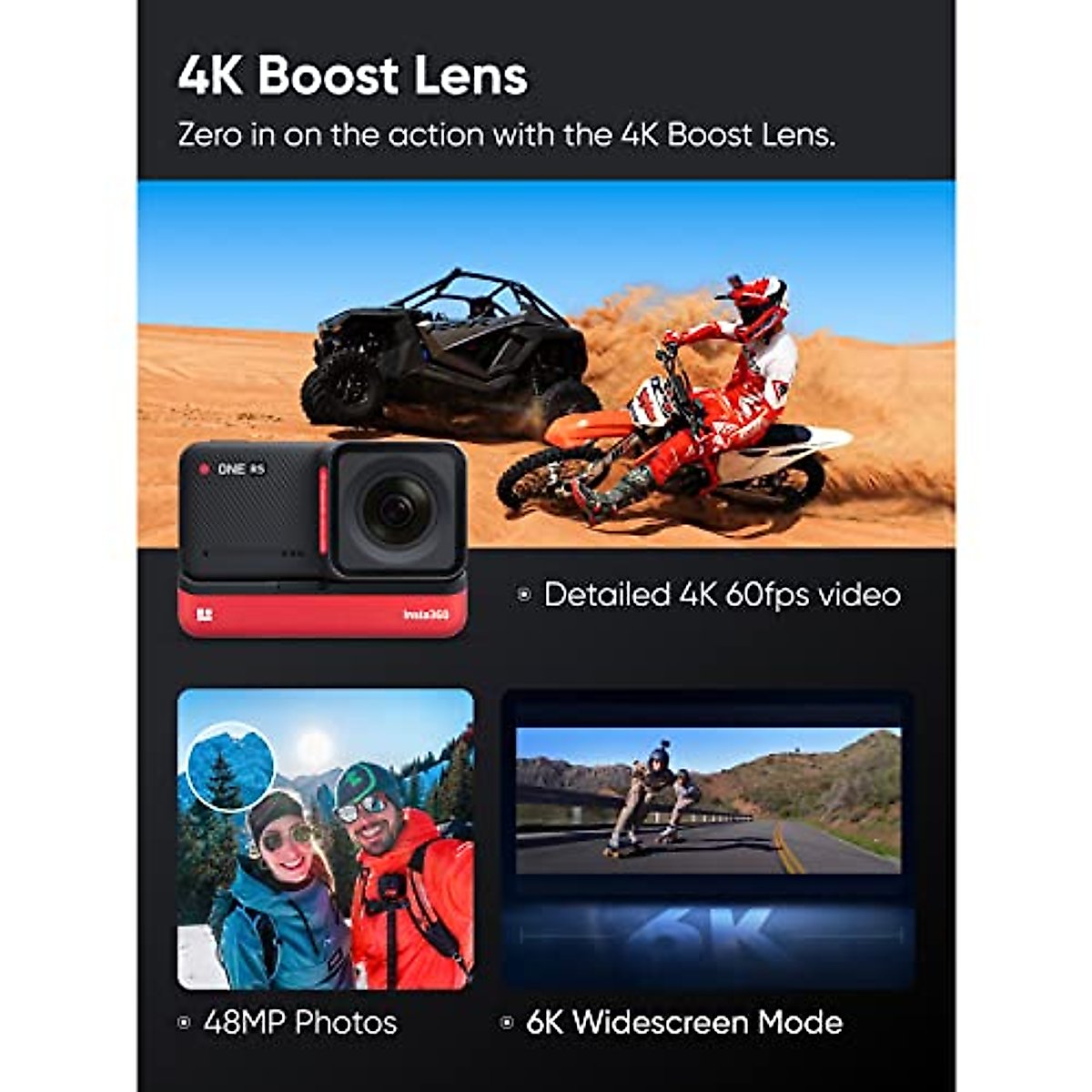 Insta360 ONE RS 4K Edition – Waterproof 4K 60fps Action Camera with FlowSate Stabilization, 48MP Photo, Active HDR, AI Editing