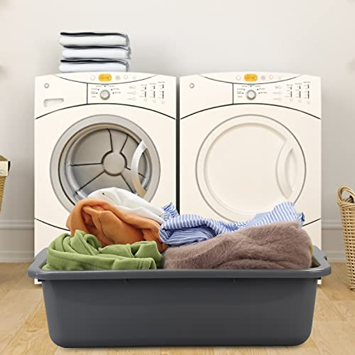 Fiazony Large Plastic Bus Boxes, Gray Commercial Plastic Tubs, 32 L, 4 ...