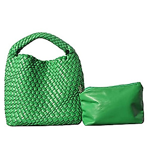 BZXHVSHA Handmade Woven Handbags and Purses for Women Bucket Bag (Green)
