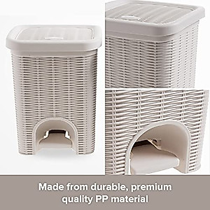 Rattan Style Plastic Garbage Can - Touchless Trash Can with Foot Pedal - Step On Trash Can with Lid - Double Barrel Trash Can for Bathroom - Kitchen Trash Can - Pop Up Trash Bin - 7.8"x12.4" - Beige