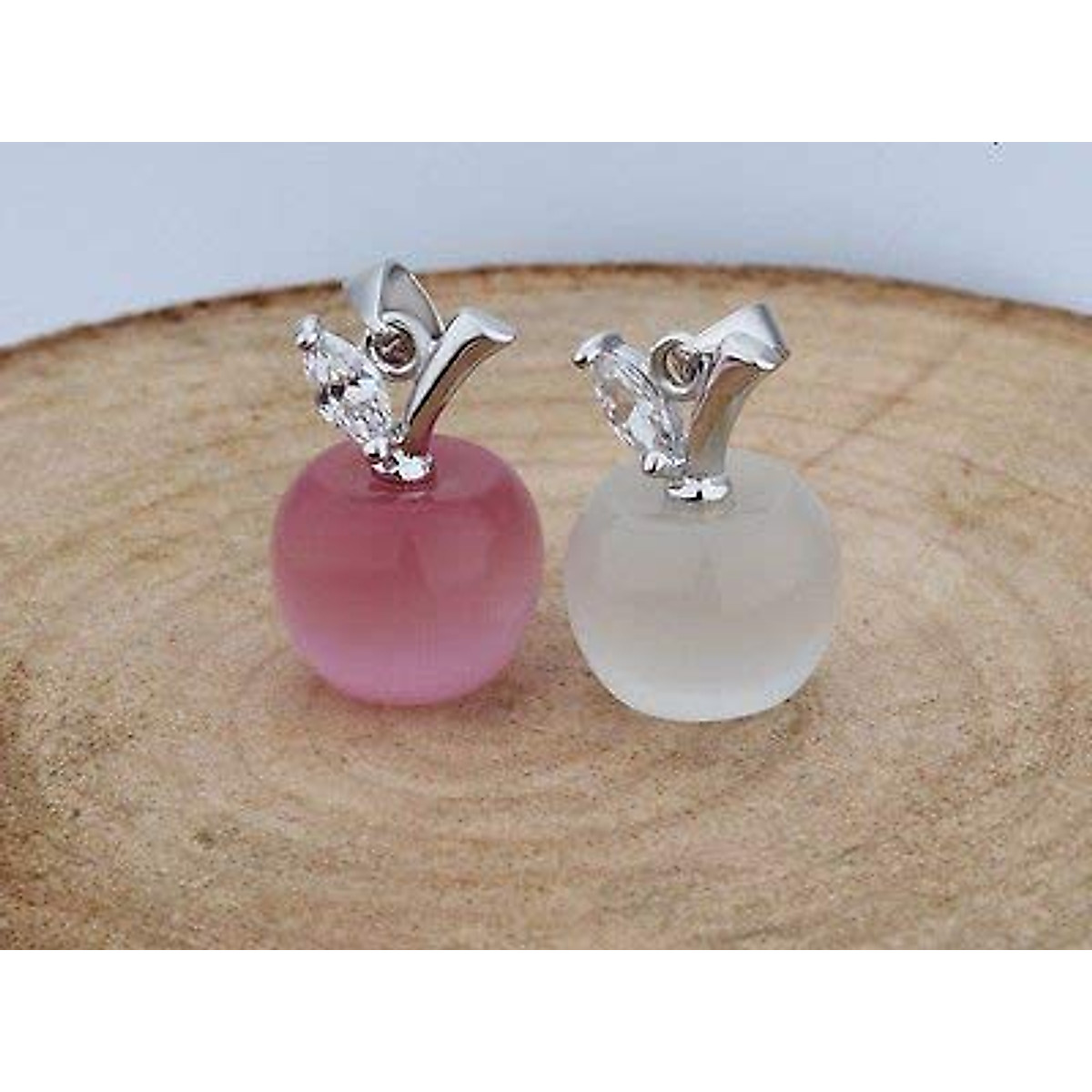 Crystalline Azuria Apple Pendant Necklace with Simulated White Cat Eye Stone 18K White Gold Plated for Women 18 inches