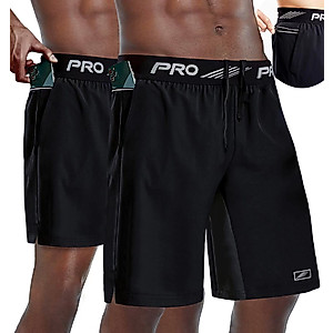 ACESHIP 2 Pack Workout Running Shorts Quick Dry Athletic Shorts 5" and 9" Lightweight Gym Shorts with Zipper Pockets Black