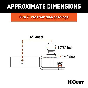 CURT 45005 3-in-1 ATV Trailer Hitch Mount, 1-7/8-Inch Ball, Clevis Pin, 5/8-Inch Hole, Fits 2-Inch Receiver, Gloss Black