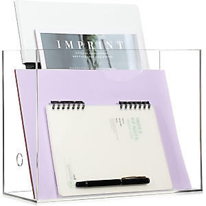 Vicenpal Slim Acrylic File Box with Handles, Clear File Box Organizer, Acrylic Desktop File Box for Home Work Office Desk File Documents Index Business Card Sorting Storage (2 Set)