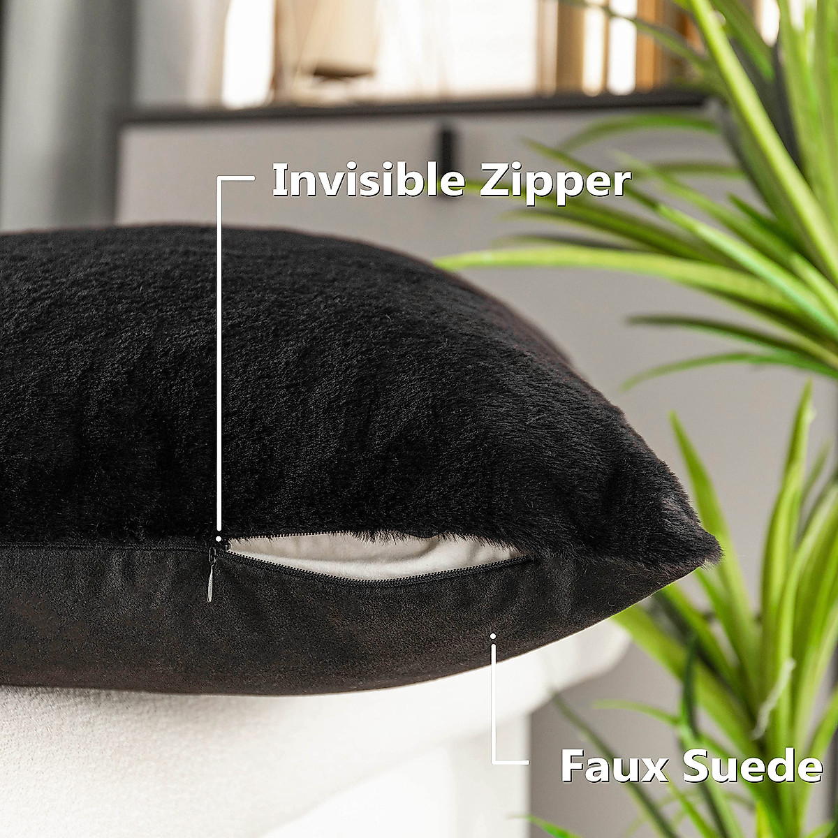 Home Brilliant Rectangle Throw Pillow Cover Faux Fur Suede Accent Decorative Spring Decorations Throw Pillows Oblong Cushion Cover for Bed, 12x20 Inch, Black