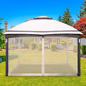 EasyLee Gazebo 10x10 Replacement Mosquito Netting, 4-Panel Screen Walls for Outdoor Patio with Zipper, Universal Mosquito Net for Tent Only (Beige)
