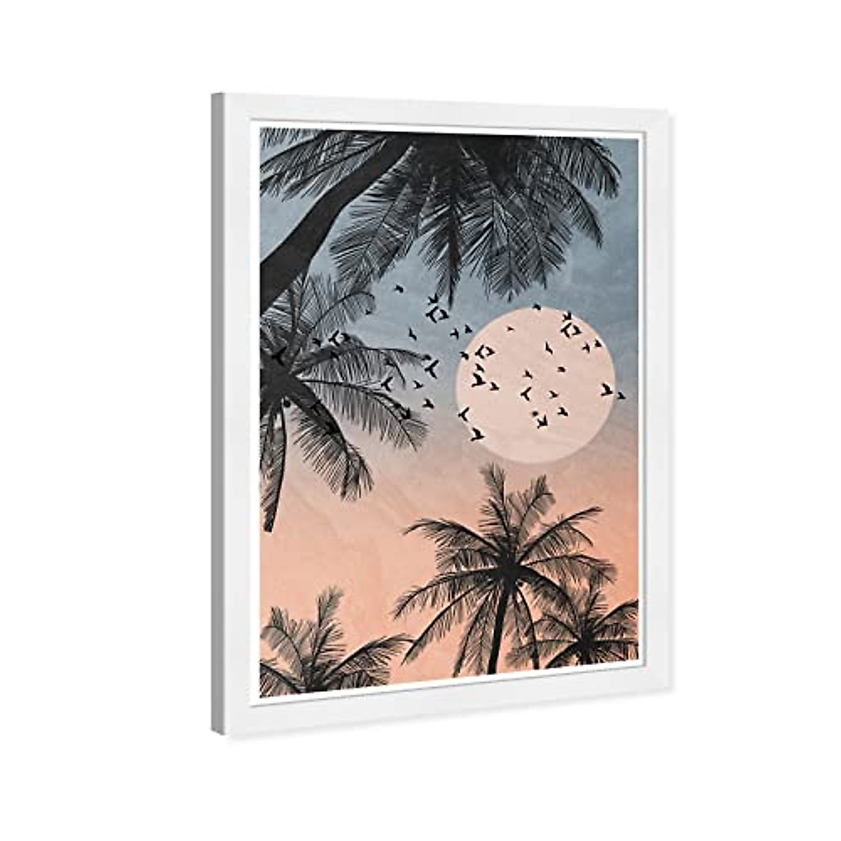 Wynwood Studio Floral and Botanical Tropical Boho Sunset Beach Canvas Wall Art Fullmoon Palm Living Room Bedroom and Bathroom Home Decor 13 in x 19 in Pink and Blue
