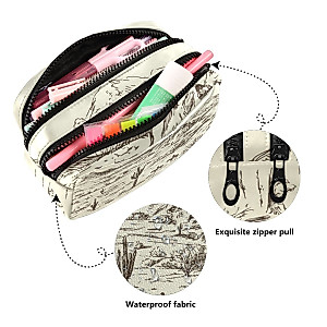 Glaphy American Western Cowboy Cactus Pencil Case, Large Capacity Pencil Pouch Zipper Portable Cosmetic Bag, for School Office College Traval