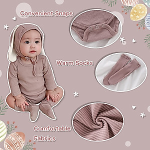 XIFAMNIY Baby Easter Bunny Outfit Romper Bodysuit with 3D Rabbit Ear Hat for Baby Newborn Infant