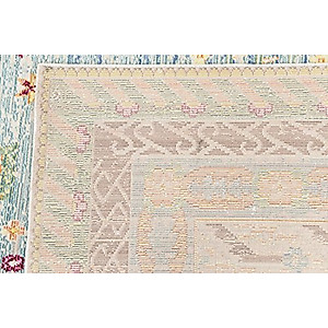 Unique Loom Austin Collection Traditional Border, Floral, Vintage Area Rug, 8' 0" x 10' 0", Blue/Green