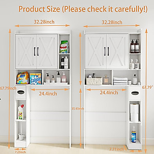 FZBYQWD Over The Toilet Storage Cabinet, Farmhouse Storage Cabinet Over Toilet with 2 Barn Door & Toilet Paper Holder Stand，Home Space-Saving Toilet Rack
