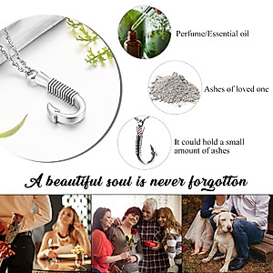abooxiu Fishing Hook Urn Necklace for Ashes Fish Hook Stainless Steel Cremation Jewelry Memorial Pendant Keepsake for Men(Silver)