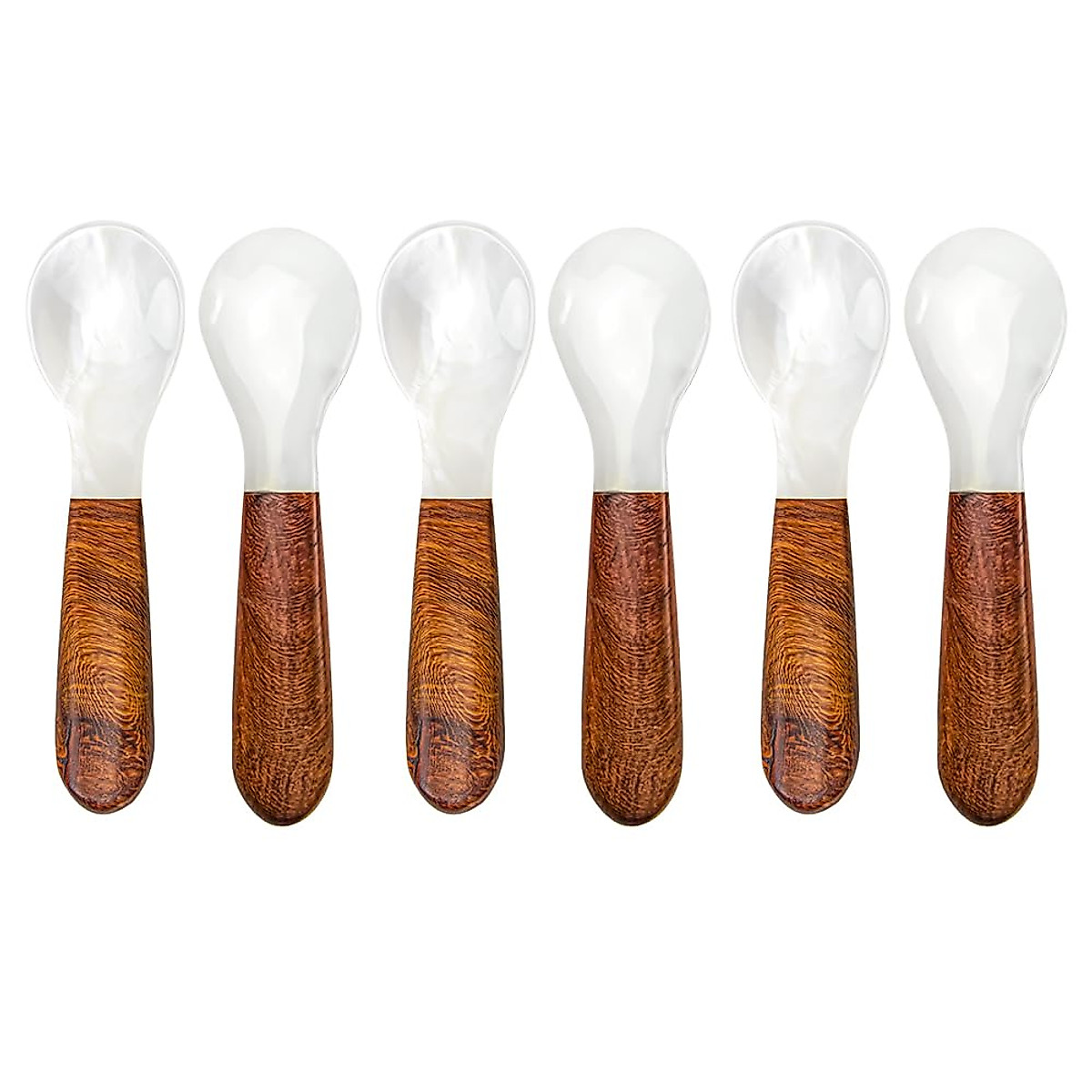 DUEBEL Set of 6 Caviar Spoons of Wood Handle, 4" Mother of Pearl Spoons for Caviar Serving, Egg Serving, Catering Deroration