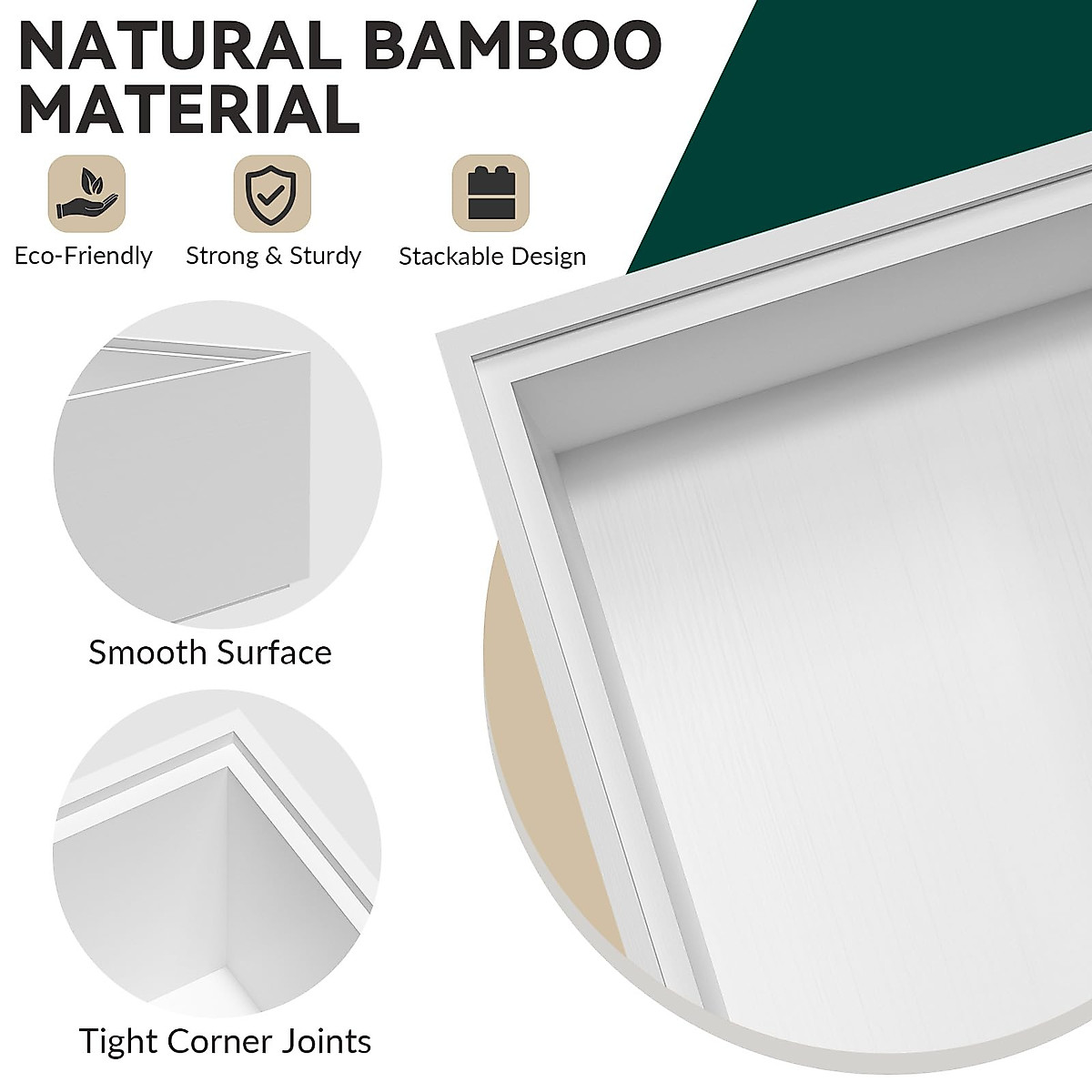 Lixple Utensil Organizer Silverware Drawer Organizer - Set of 2, Stackable Kitchen Organization, Bamboo Storage Box Tray for Kitchen Gadgets Bathroom Countertop (White)