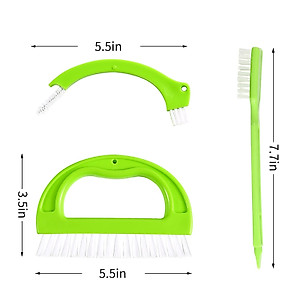 Grout Cleaner Brush with Handle - Set of 3 Green Tile Joint Scrub Brushes for Deep Cleaning - Kitchen Bathroom Window Door Track Stove Tops Seams Shower Floor Lines - Homeowners Professionals DIYers