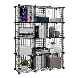 BASTUO Wire Cube Storage, Multipurpose Metal Cube Storage Organizer, Square Wire Storage Cubes (16 Cubes, Black)