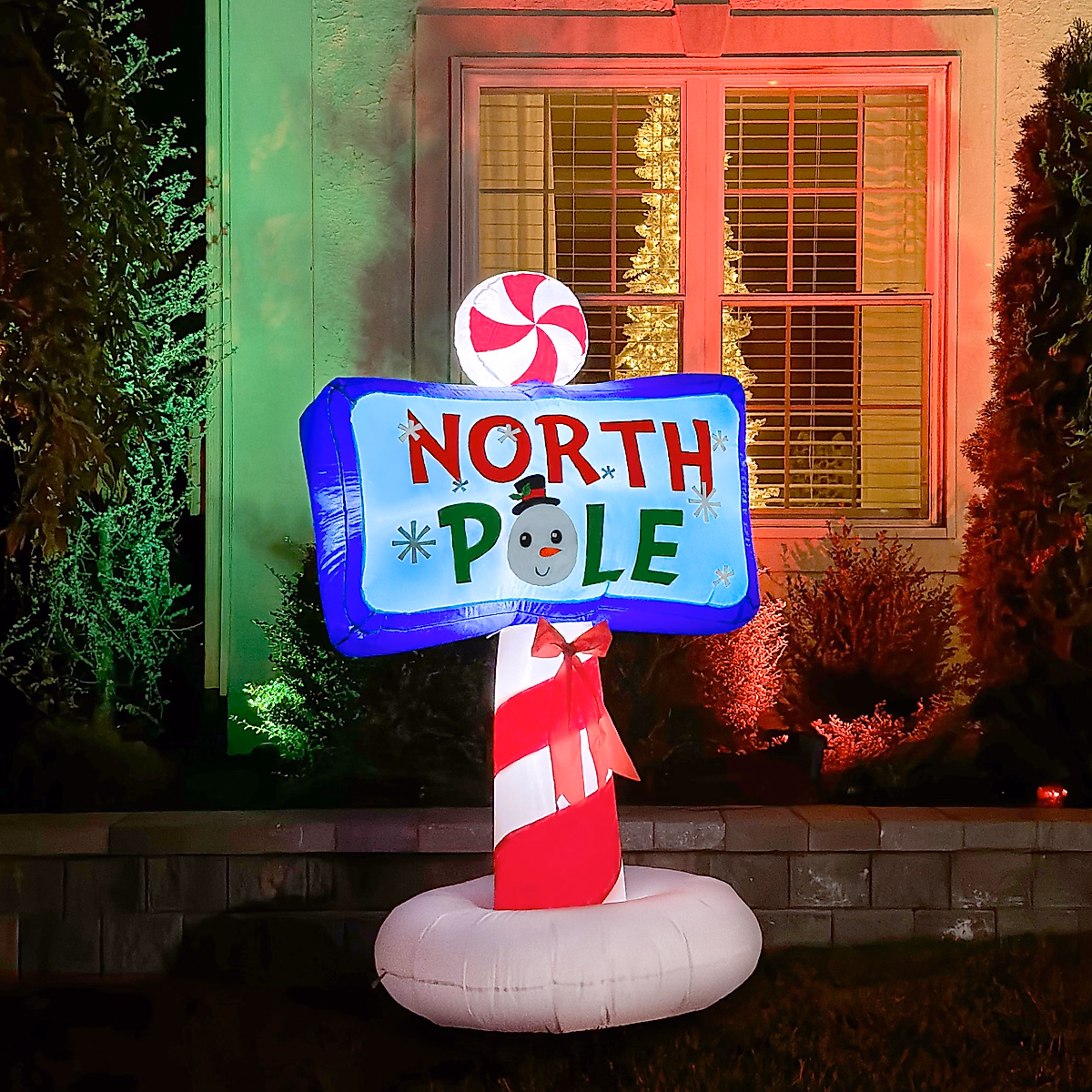 Fraser Hill Farm 6-Ft. Tall North Pole Sign Blow Up Inflatable with Lights, Outdoor Christmas Inflatable Decoration for Lawn and Yard, Giant Festive Holiday Decor