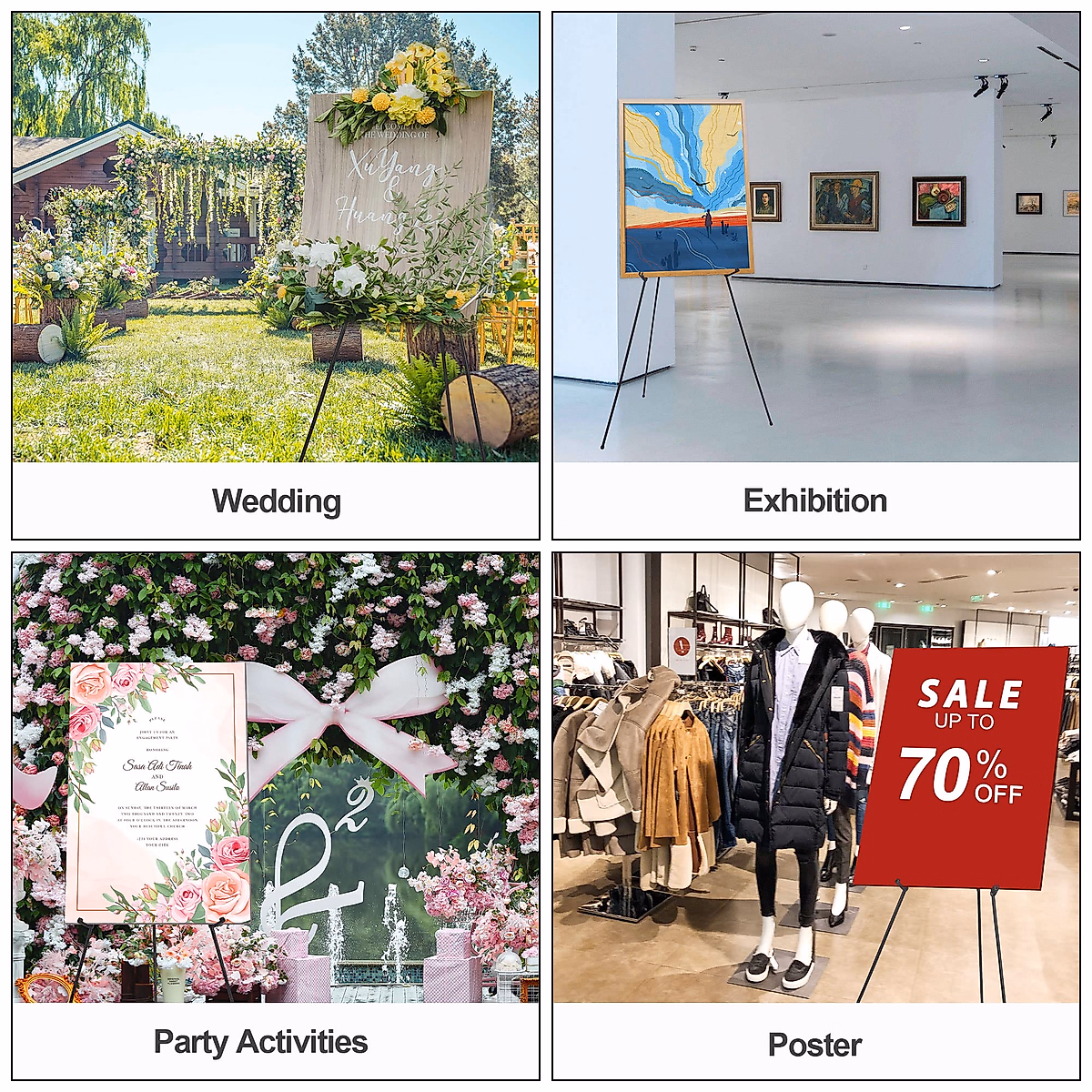 DDEAT Easel Stand for Wedding Sign & Poster 63'' Easels for Display Portable Art Easel for Floor Adjustable Metal Easel Black